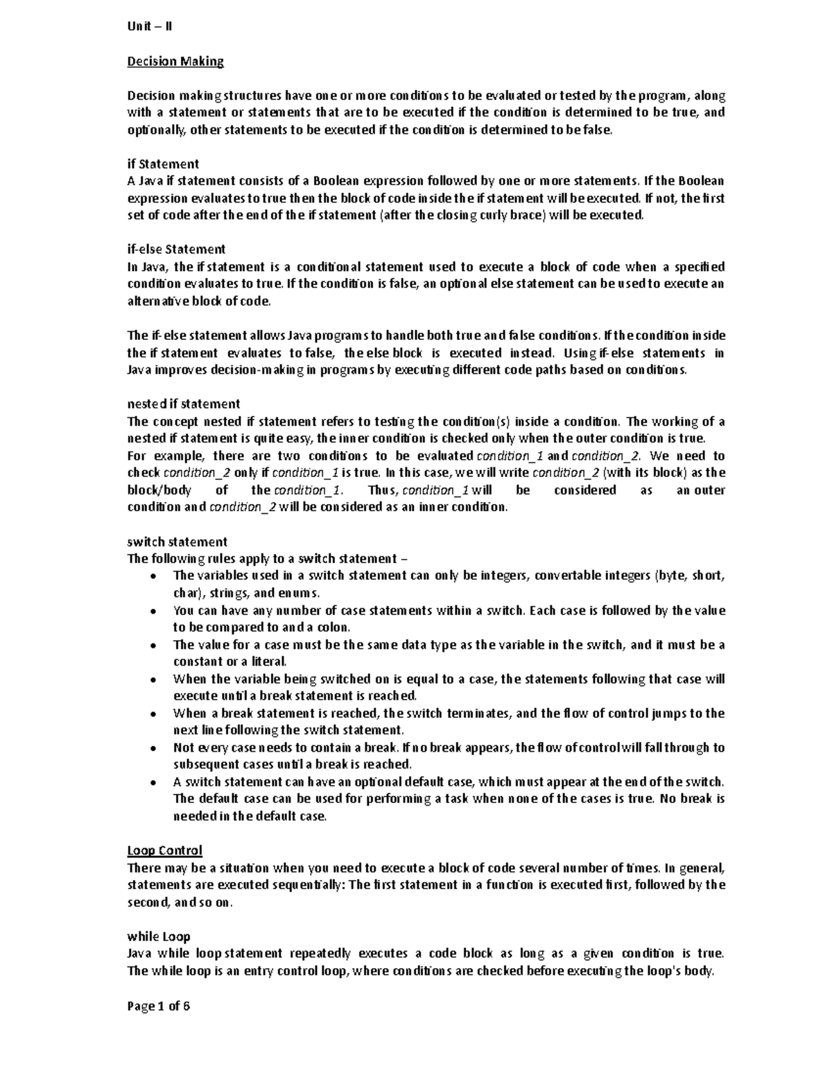 Unit II - Decision Making and Control Structures in Java - Studocu