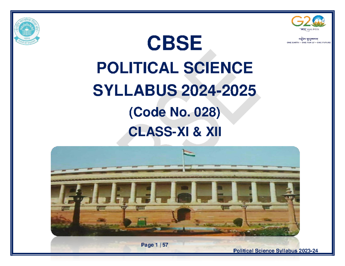 Political Science Syllabus for Senior Secondary (Code No. 028) 2024-25 ...
