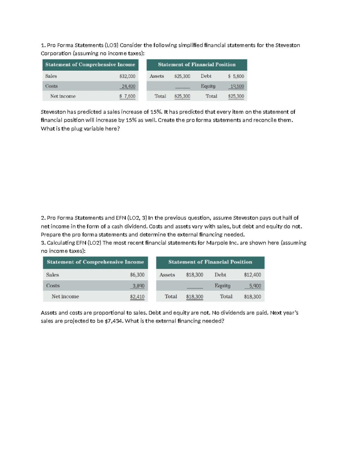 W2 C4: Pro Forma Statements & EFN Calculations for Financial Analysis ...