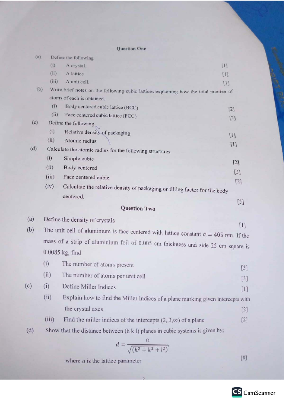Solid State Physics CS Past Paper: Key Concepts & Calculations - Studocu