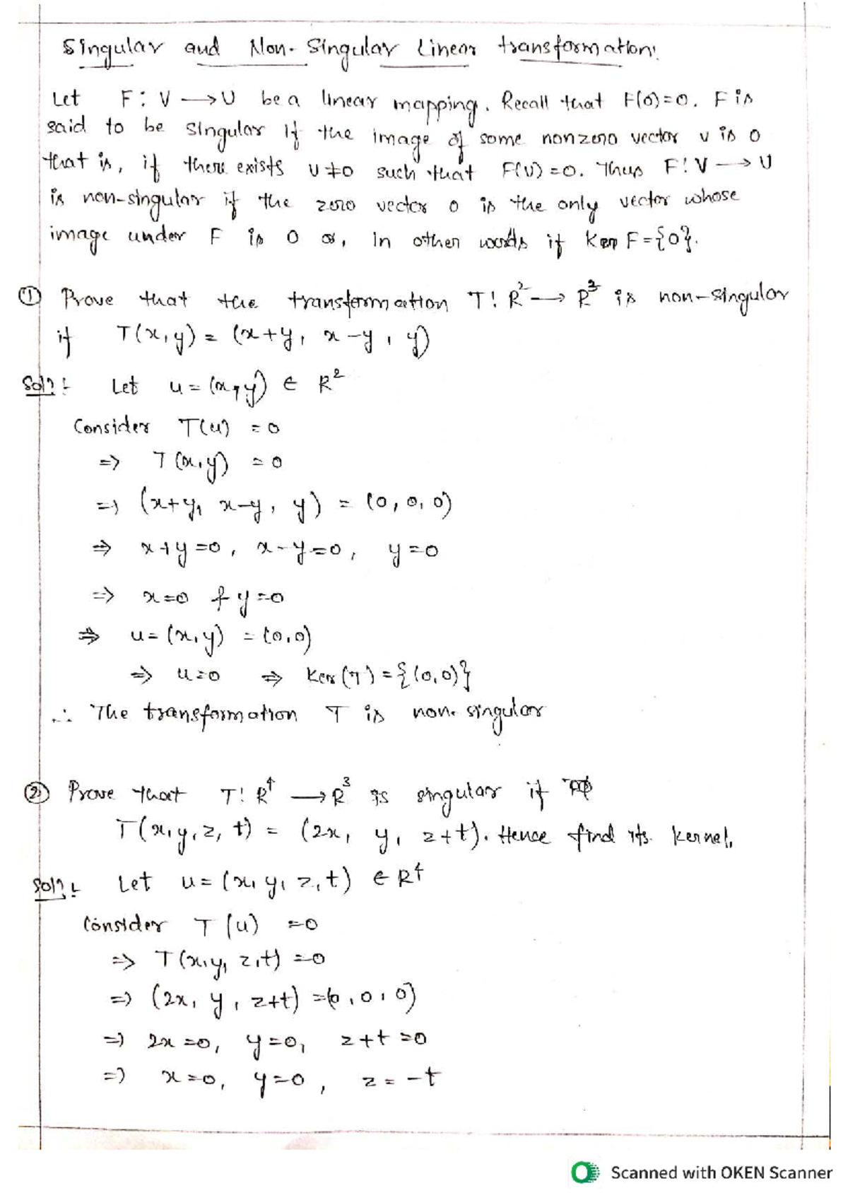 Singular and Non-Singular Linear Transformations: A Study Guide - Studocu