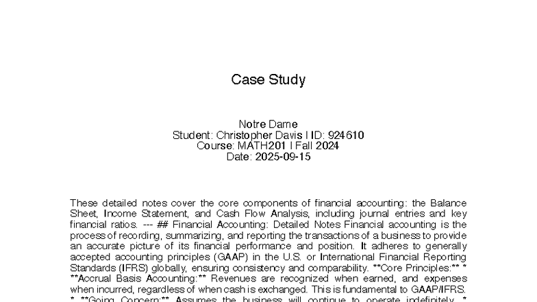 MATH201 Fall 2024: Financial Accounting Case Study Notes - Studocu