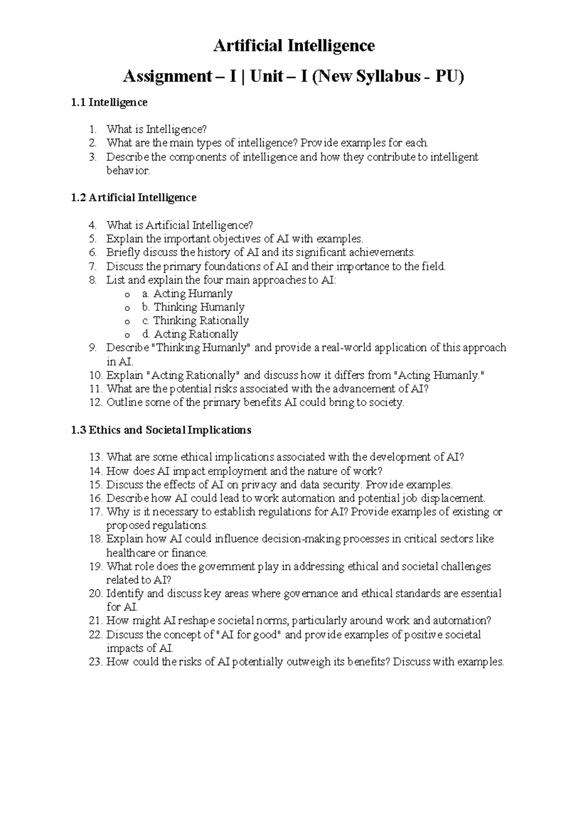AI - Assignment I: Exploring Intelligence & Ethical Implications - Studocu