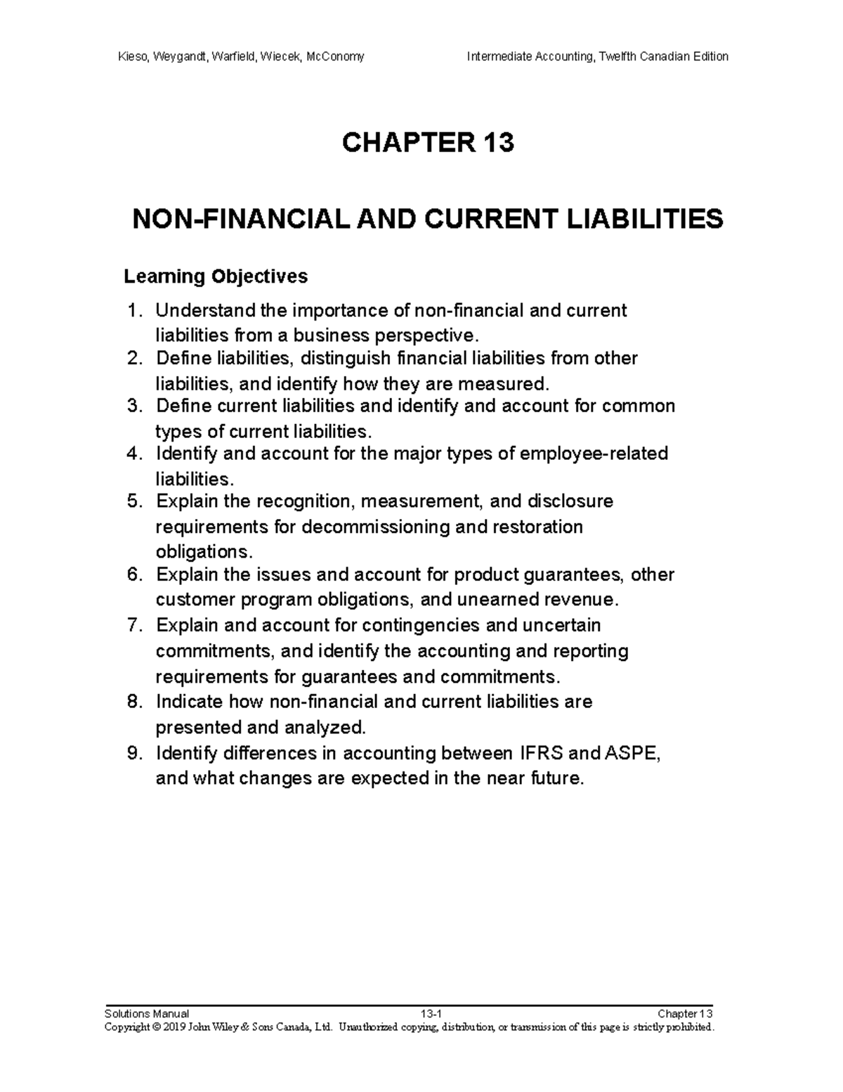 Chapter 13 Solutions Intermediate Accounting 12th Canadian Edition