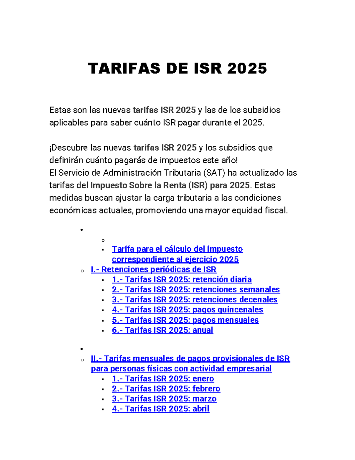 Tarifas DE ISR 2025 - tablas de isr - TARIFAS DE ISR 2025 Estas son las nuevas tarifas ISR 2025 ...