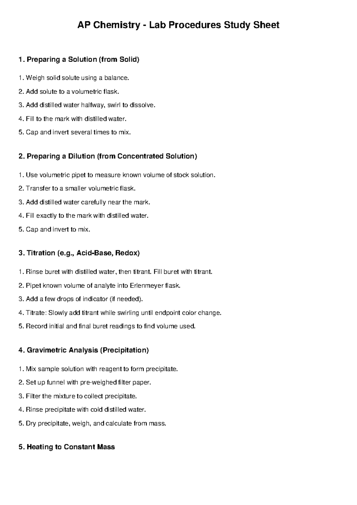 AP Chem Lab Procedures: Essential Study Sheet for AP Exam - Studocu
