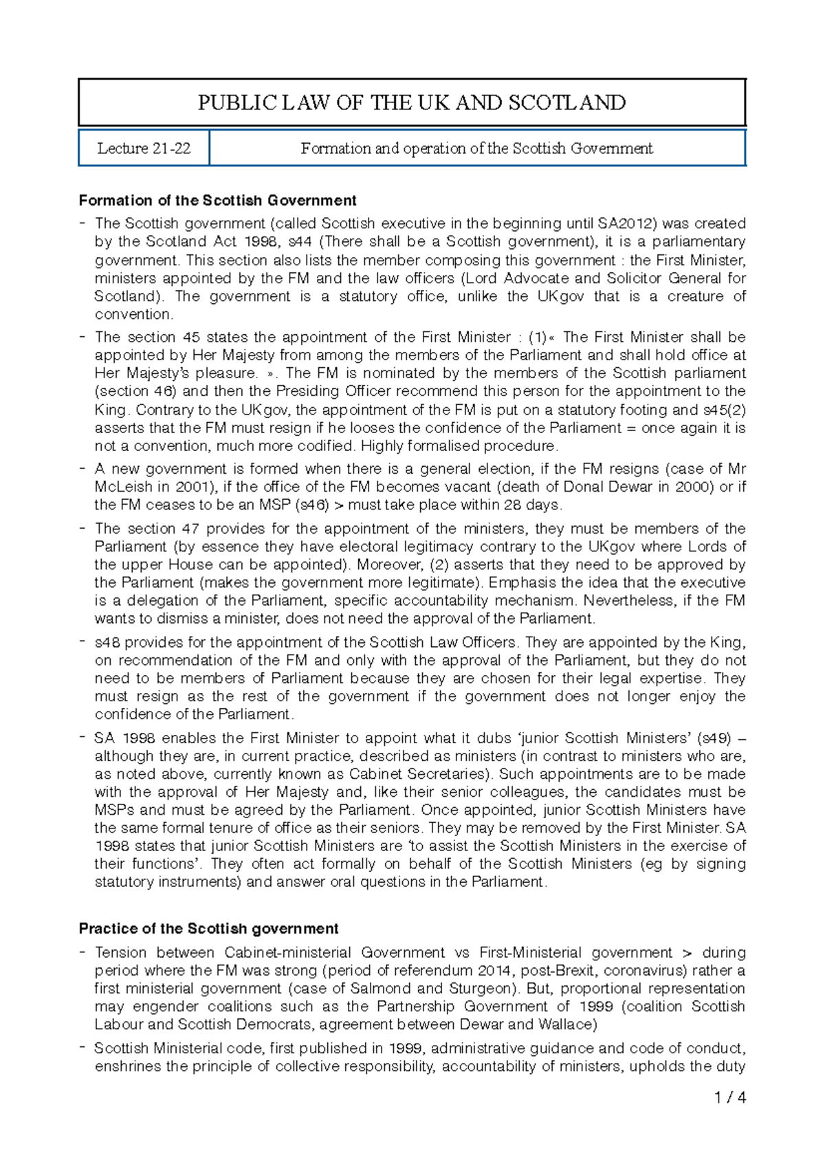Formation and Operation of the Scottish Government - Public Law UK ...