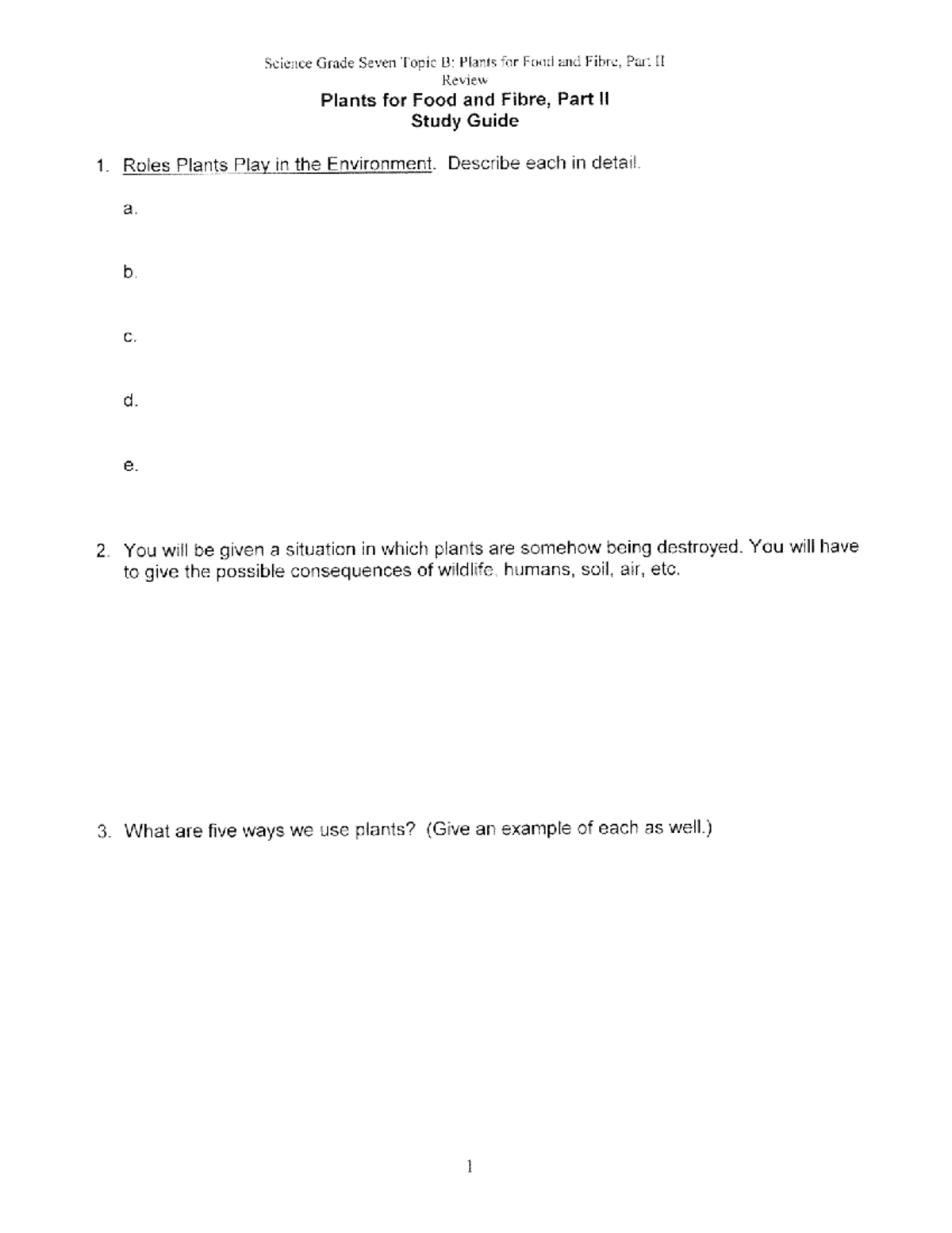 Science Grade 7 SIA Review: Plants for Food & Fibre, Part II - Studocu