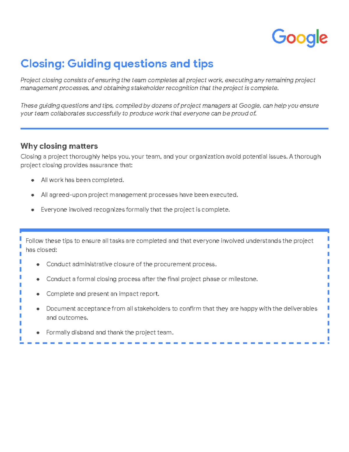 Closing Guiding Questions and Tips - Closing: Guiding questions and ...
