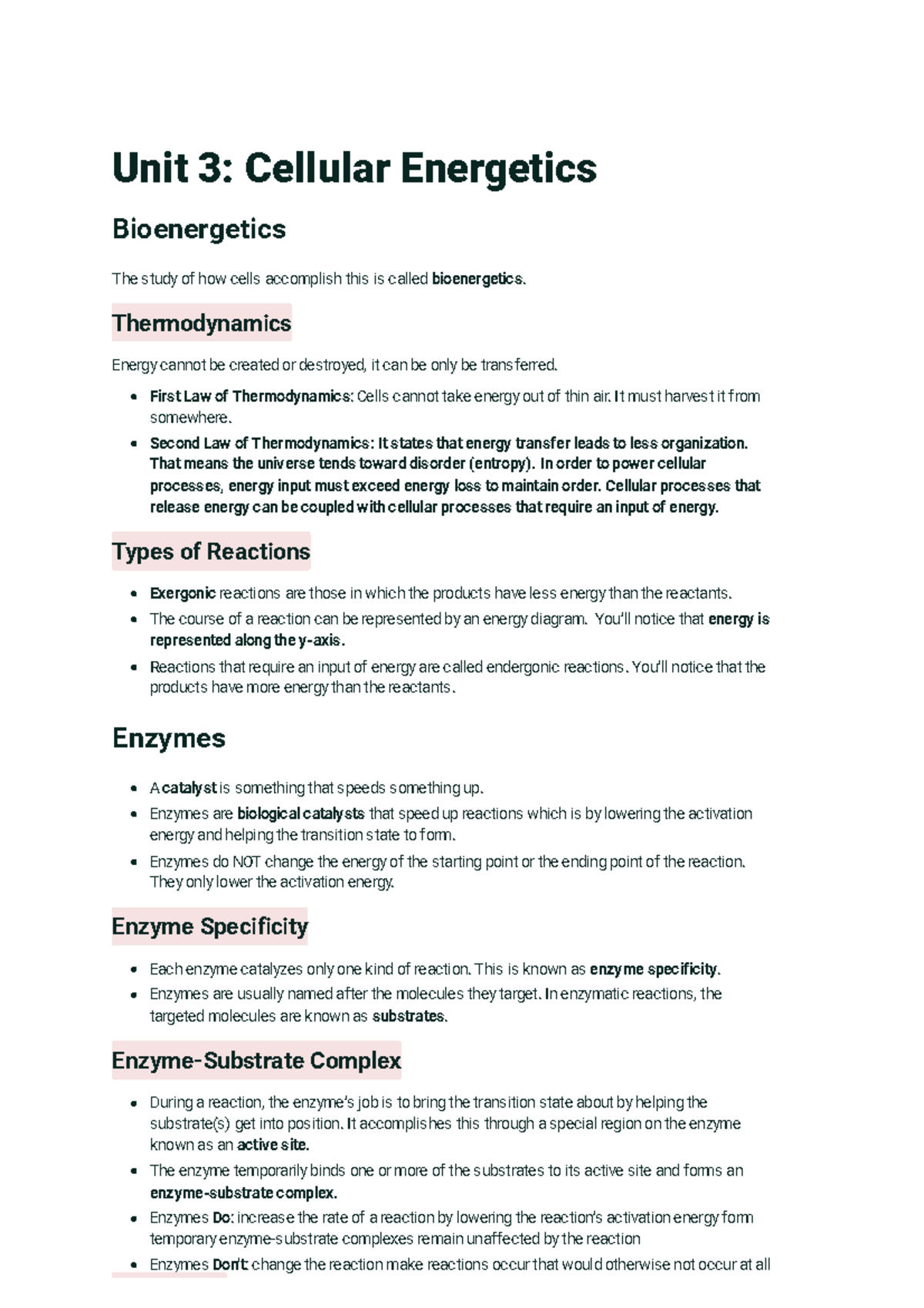 Unit 3 Cellular Energetics: Bioenergetics and Thermodynamics Overview ...