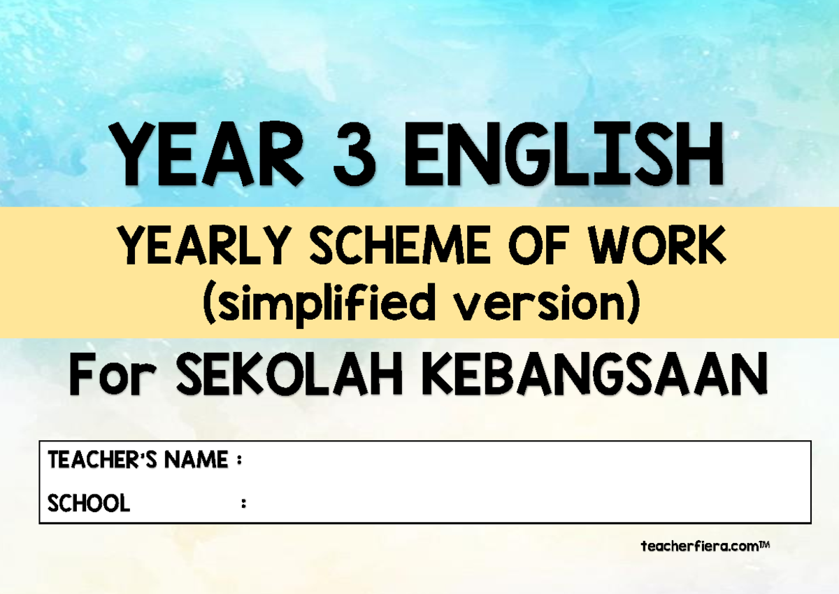 YEAR 3 ENGLISH YEARLY SCHEME OF WORK (Simplified Version) - Studocu