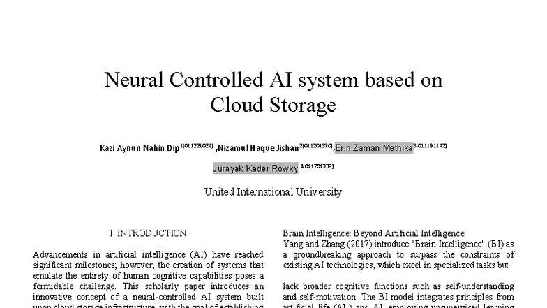 Neural Controlled AI System with Cloud Storage Integration - Studocu