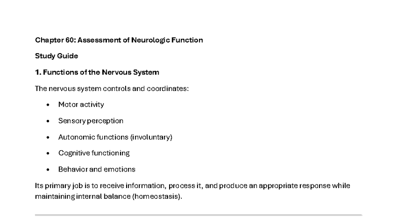 Chapter 60: Neuro Function Assessment Study Guide - Studocu
