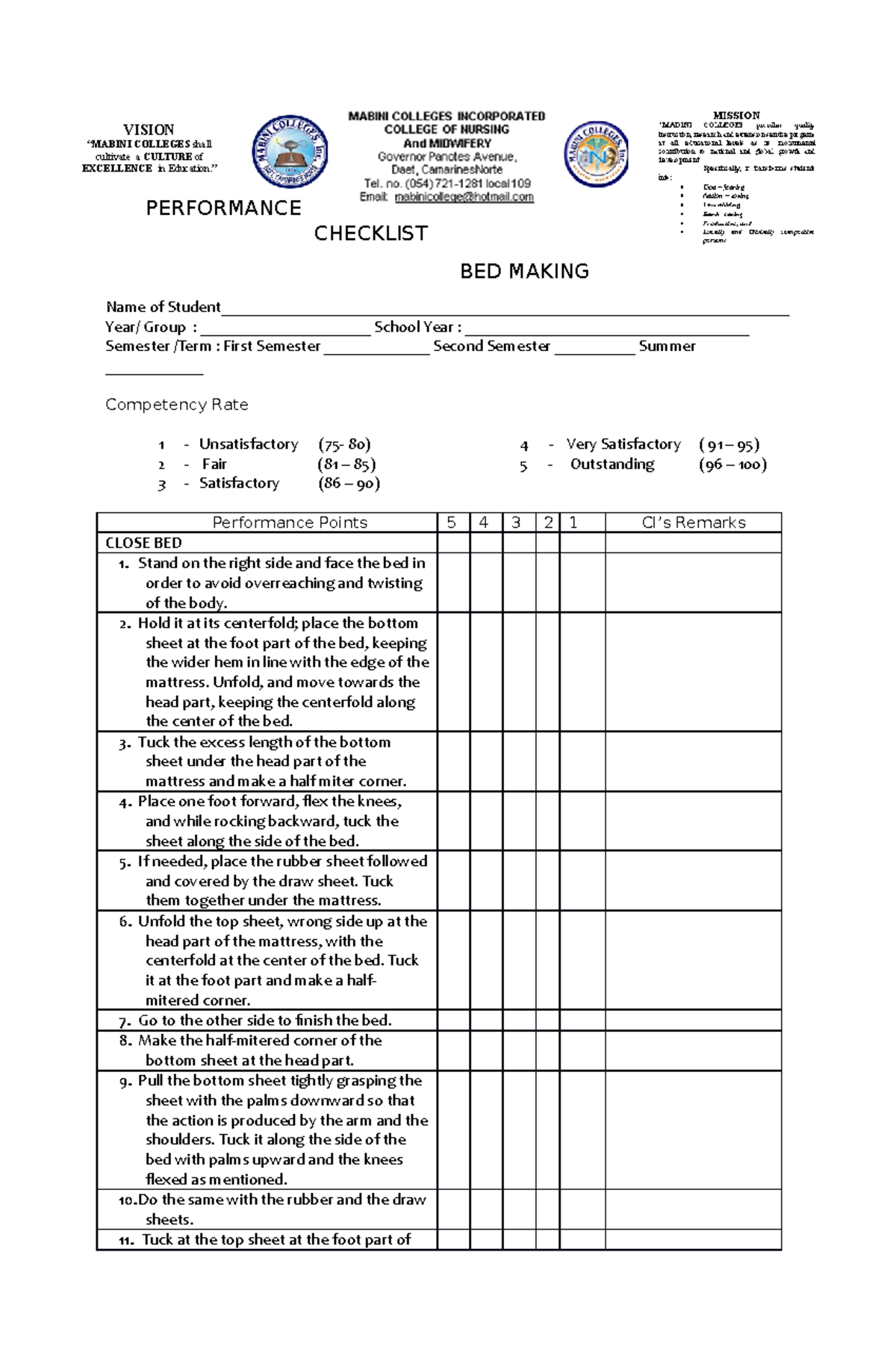 BED 101: Practical Checklist for Effective Bed Making Techniques - Studocu