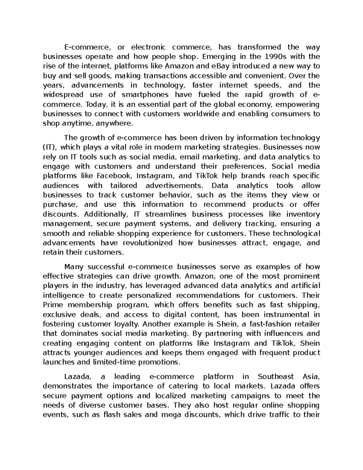 Essay on E-Commerce: Transformations & Tech Impact - Studocu