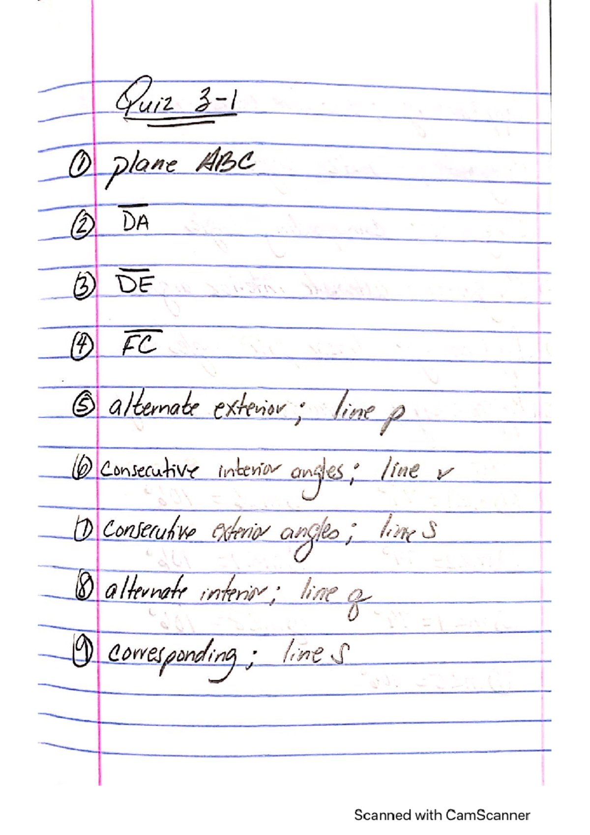 Quiz 3-1 - Ect... Crap - Quiz 1 plane ABC 2 DA 3 DE 4 FC 5 alternate ...