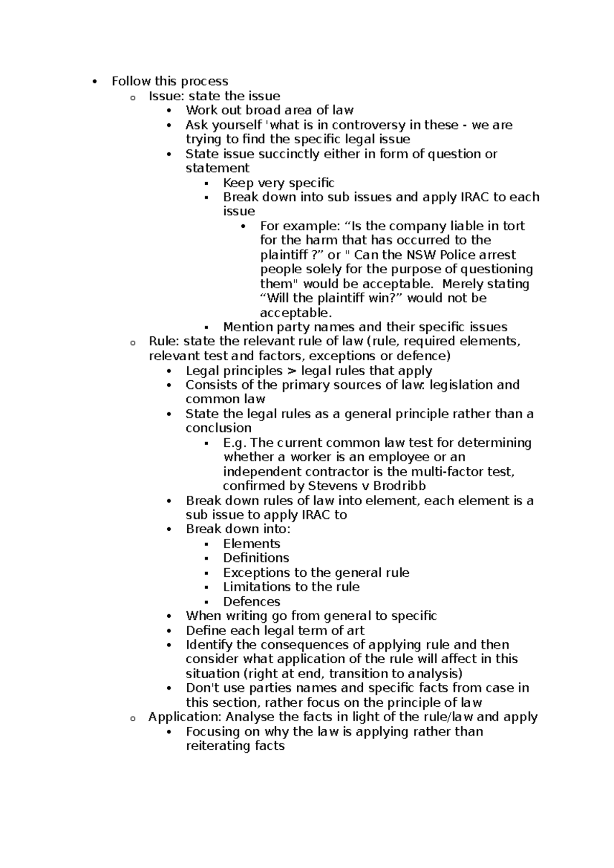 IRAC Structure Guide for Legal Analysis and Application - Studocu