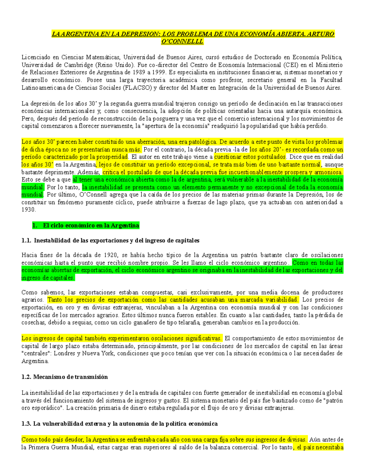 Texto Depresion Oconnell - LA ARGENTINA EN LA DEPRESION: LOS PROBLEMA ...