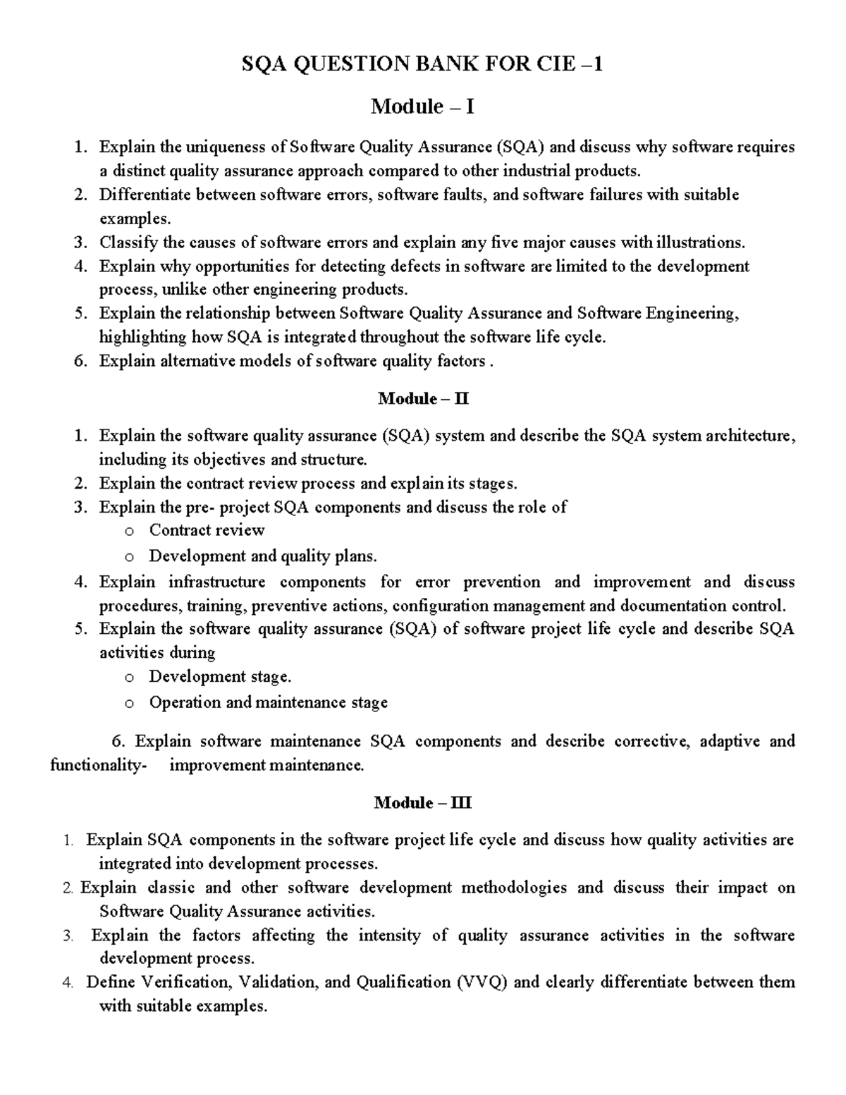 SQA QUESTION BANK FOR CIE: Standards, Certification & Assessment - Studocu
