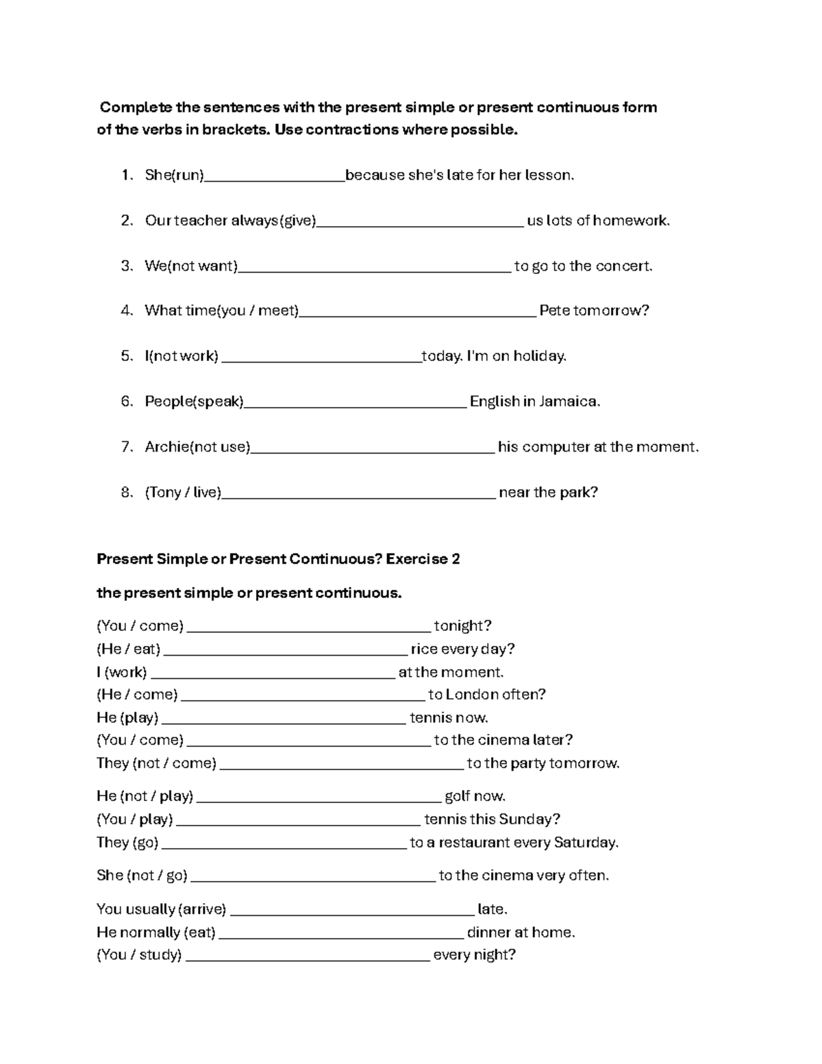 Present Simple vs Present Continuous: Exercises and Practice - Studocu