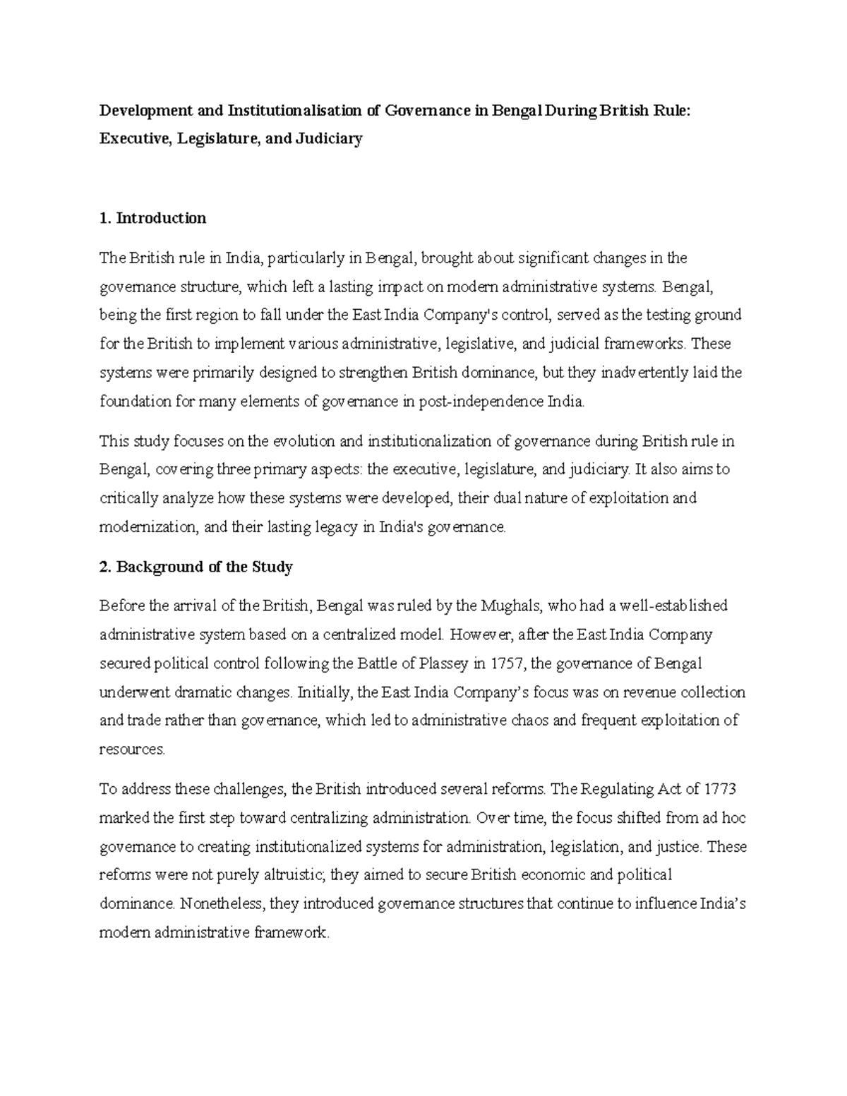 Governance in Bengal during British rule: A critical analysis of ...