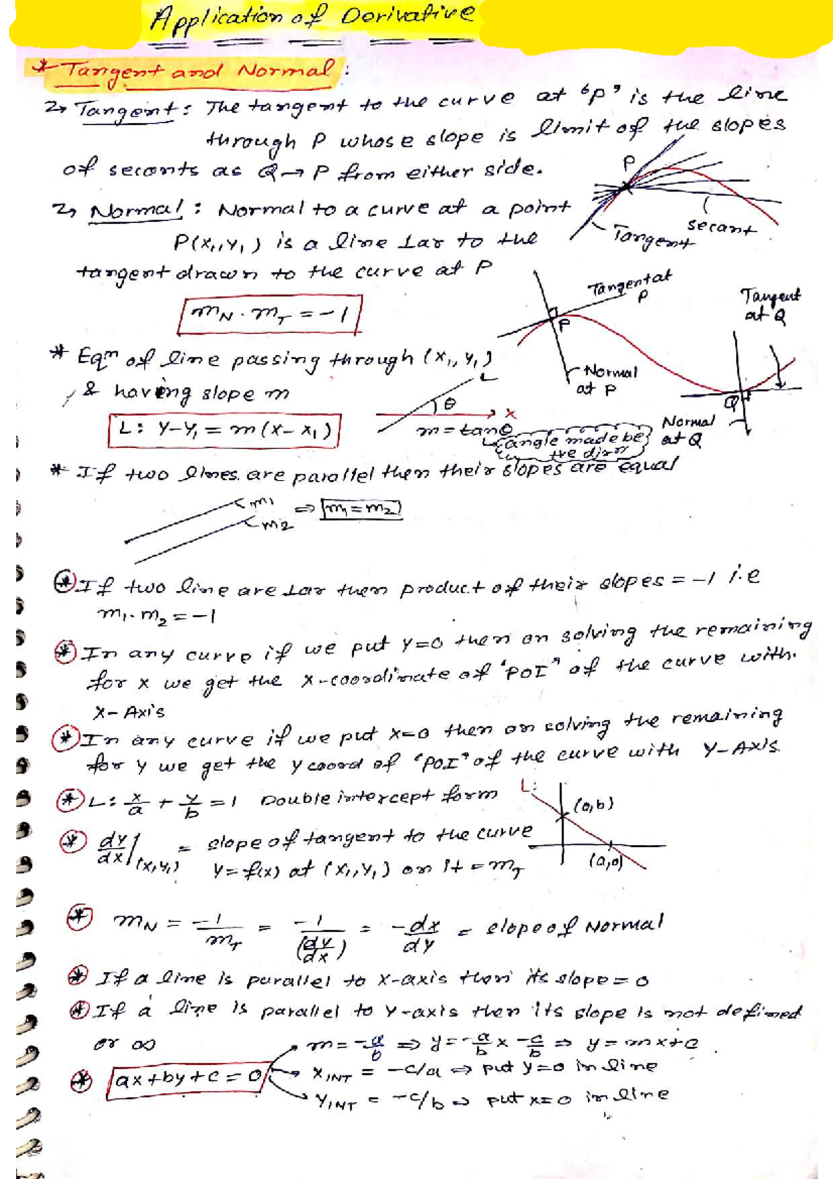 Application of Derivatives: Tangent and Normal Concepts (MATH 101) - Studocu
