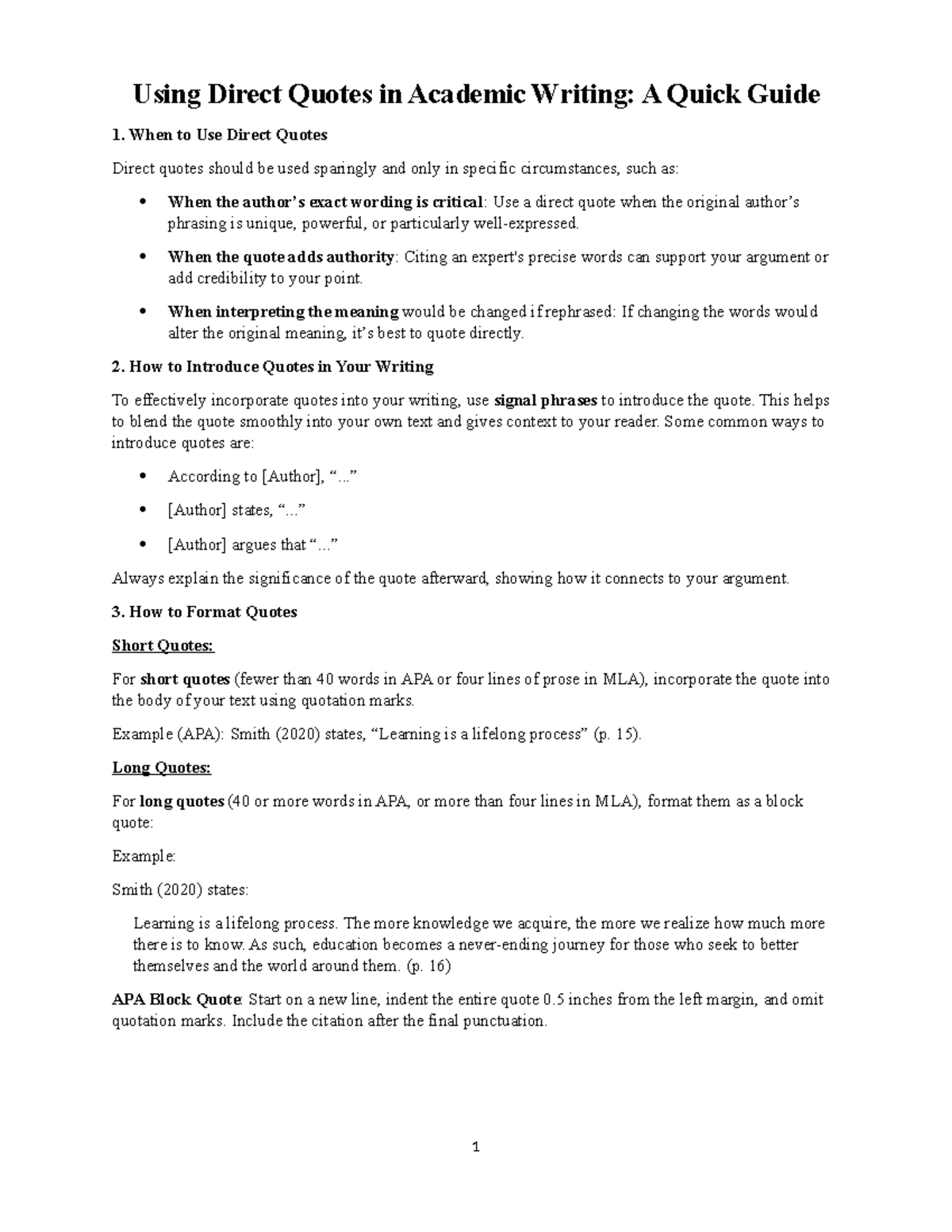 Using Direct Quotes in Academic Writing: A Quick Guide - Studocu