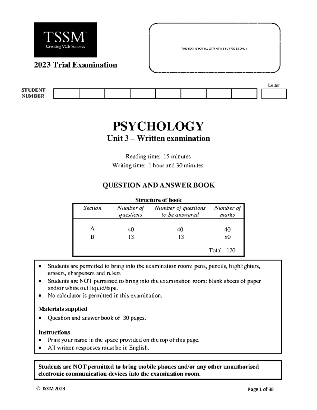 TSSM 2023 Trial Exam U3 Psychology: Comprehensive Question & Answer ...