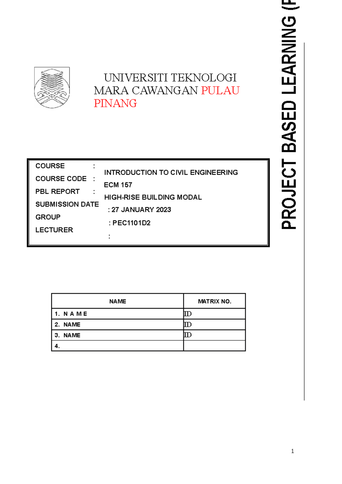 PBL Report on High-Rise Building Model - ECM 157 - Studocu