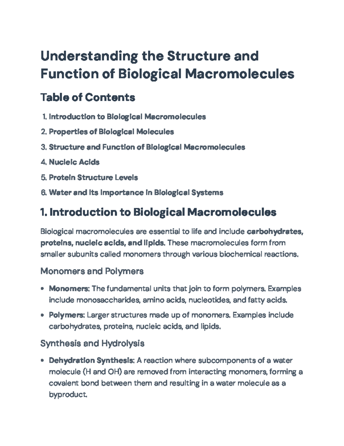 Understanding Biological Macromolecules: Structure & Function Study ...