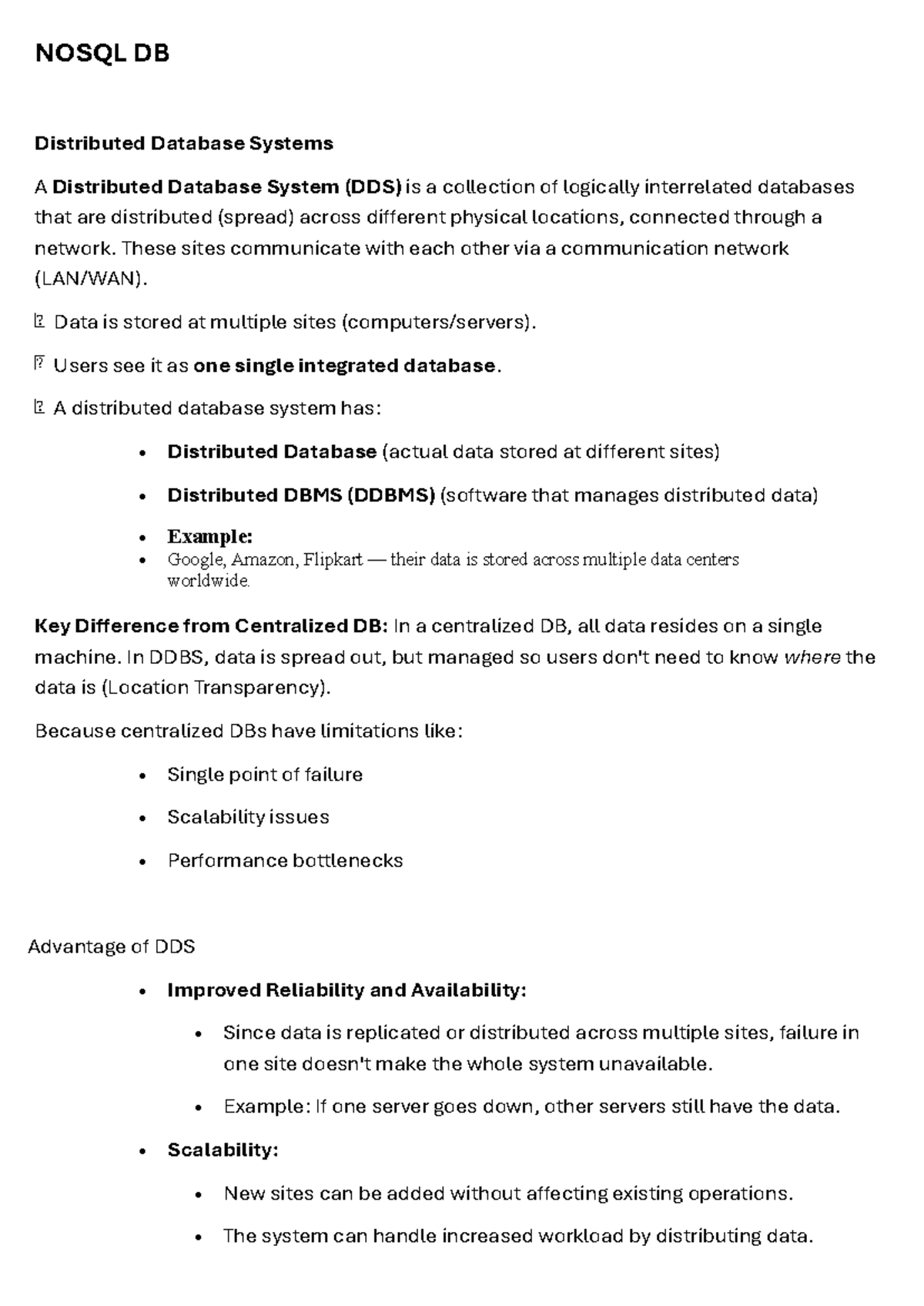 NOSQL DB (Distributed Database Systems) Overview and Key Concepts - Studocu