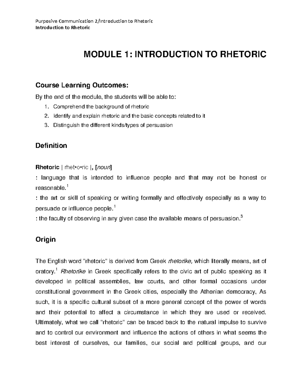 Week 1: Intro to Rhetoric - Understanding Persuasion Principles - Studocu