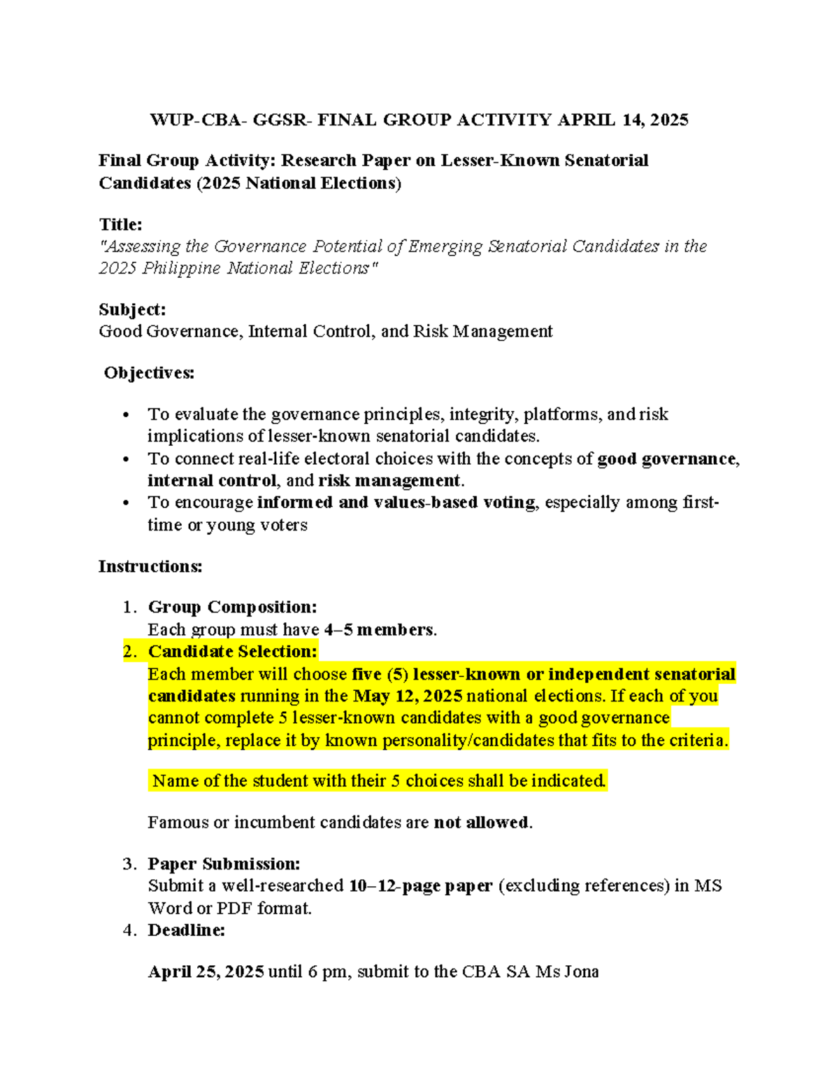 CBA GGSR Final Output - Research Paper on Emerging Senatorial ...