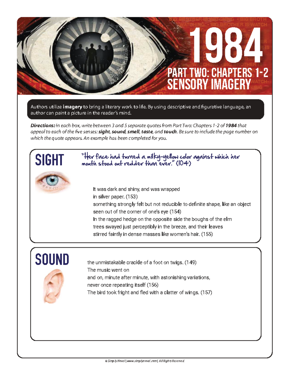 1984 Part 2: Chapters 1-2 Sensory Imagery Worksheet - Studocu