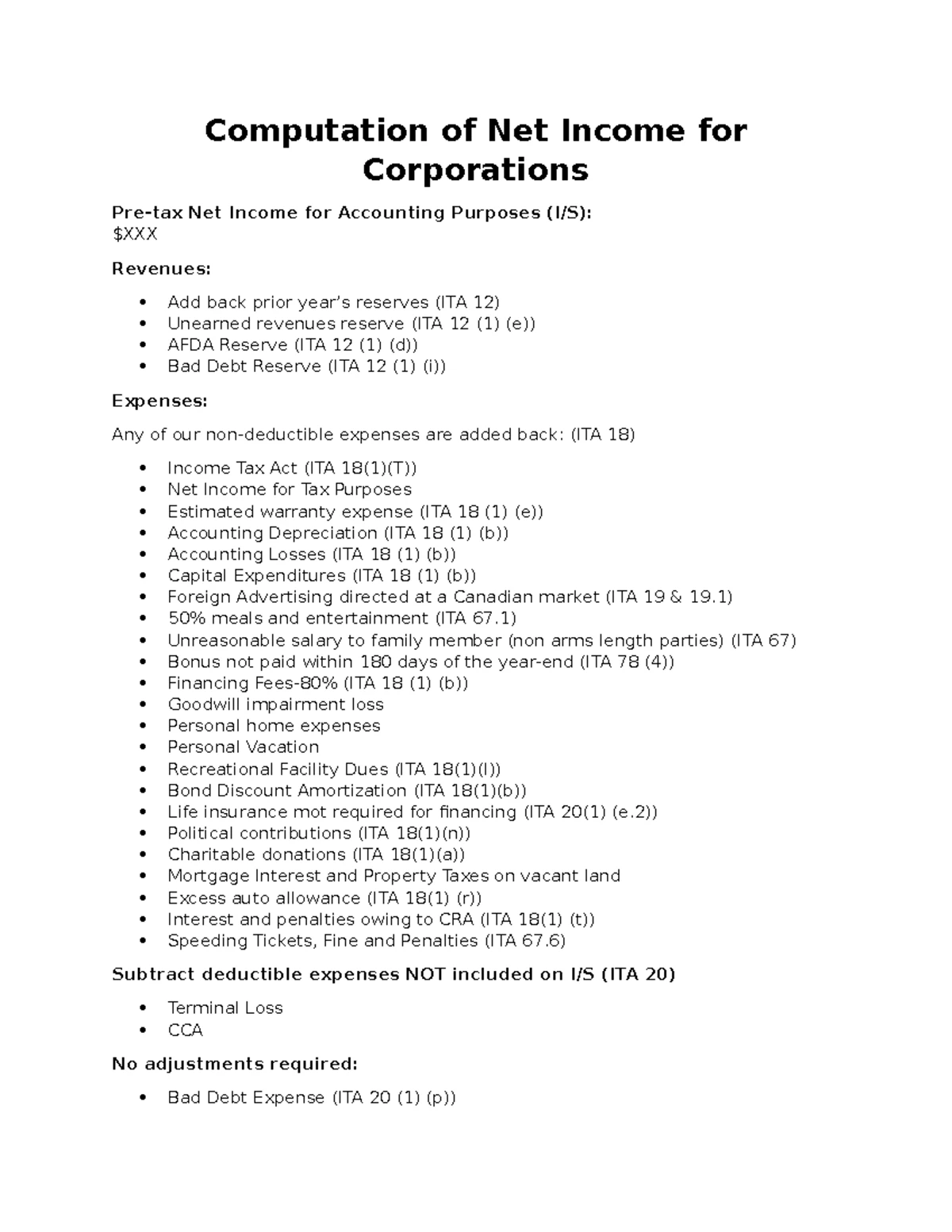 Cheat Sheet 2 - Corporate Part 1 Tax Computation Notes - Studocu