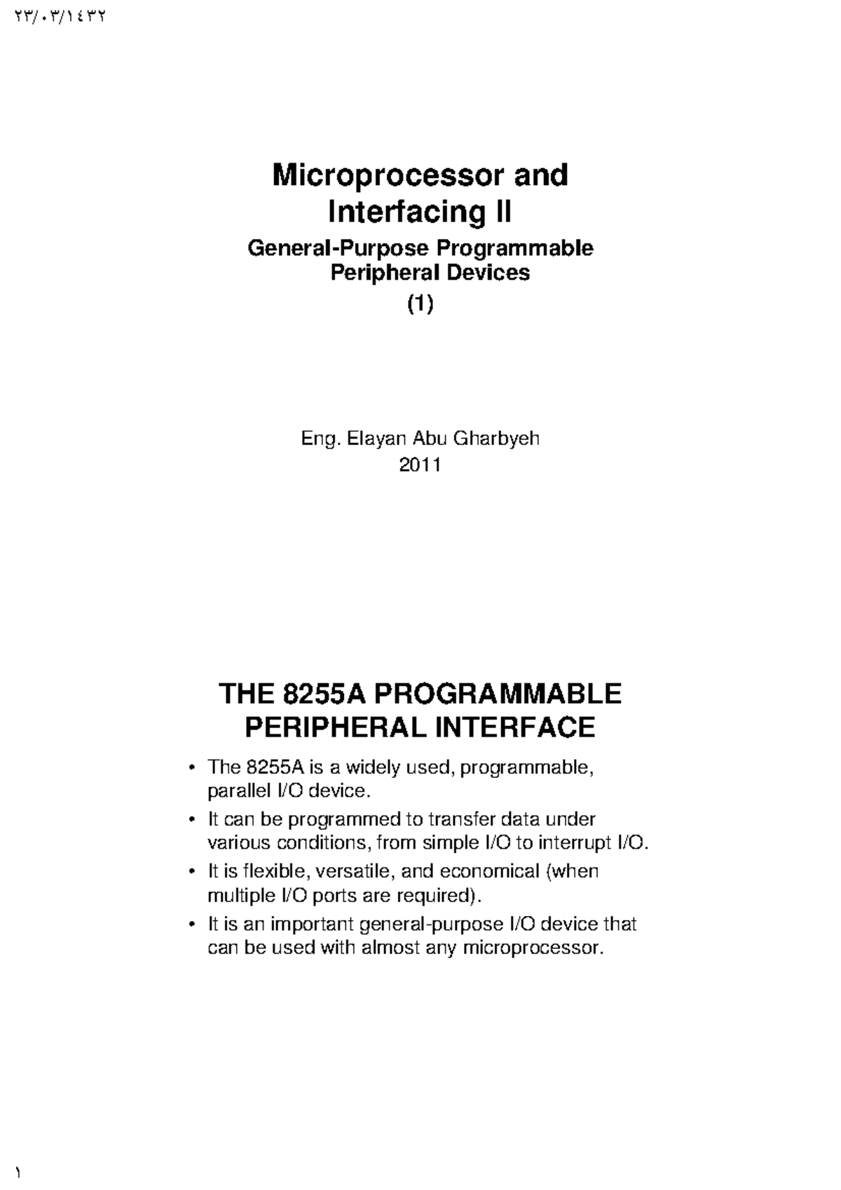 Microprocessor Interfacing II: 8255A Programmable Peripheral Device - Studocu