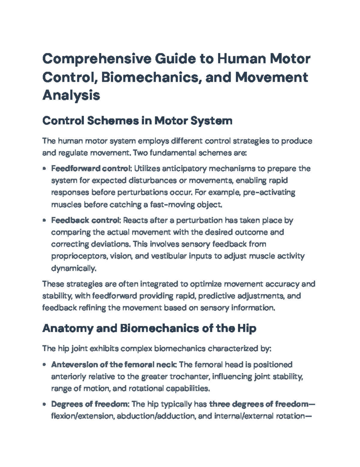 Comprehensive Guide to Human Motor Control, Biomechanics, and Movement ...