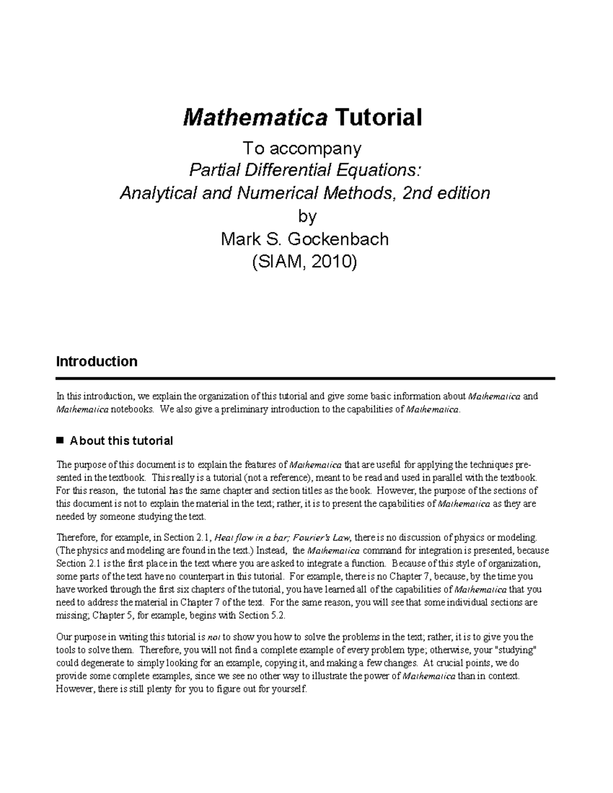 Mathematica Tutorial - 123 - Mathematica Tutorial To accompany Partial Differential Equations ...