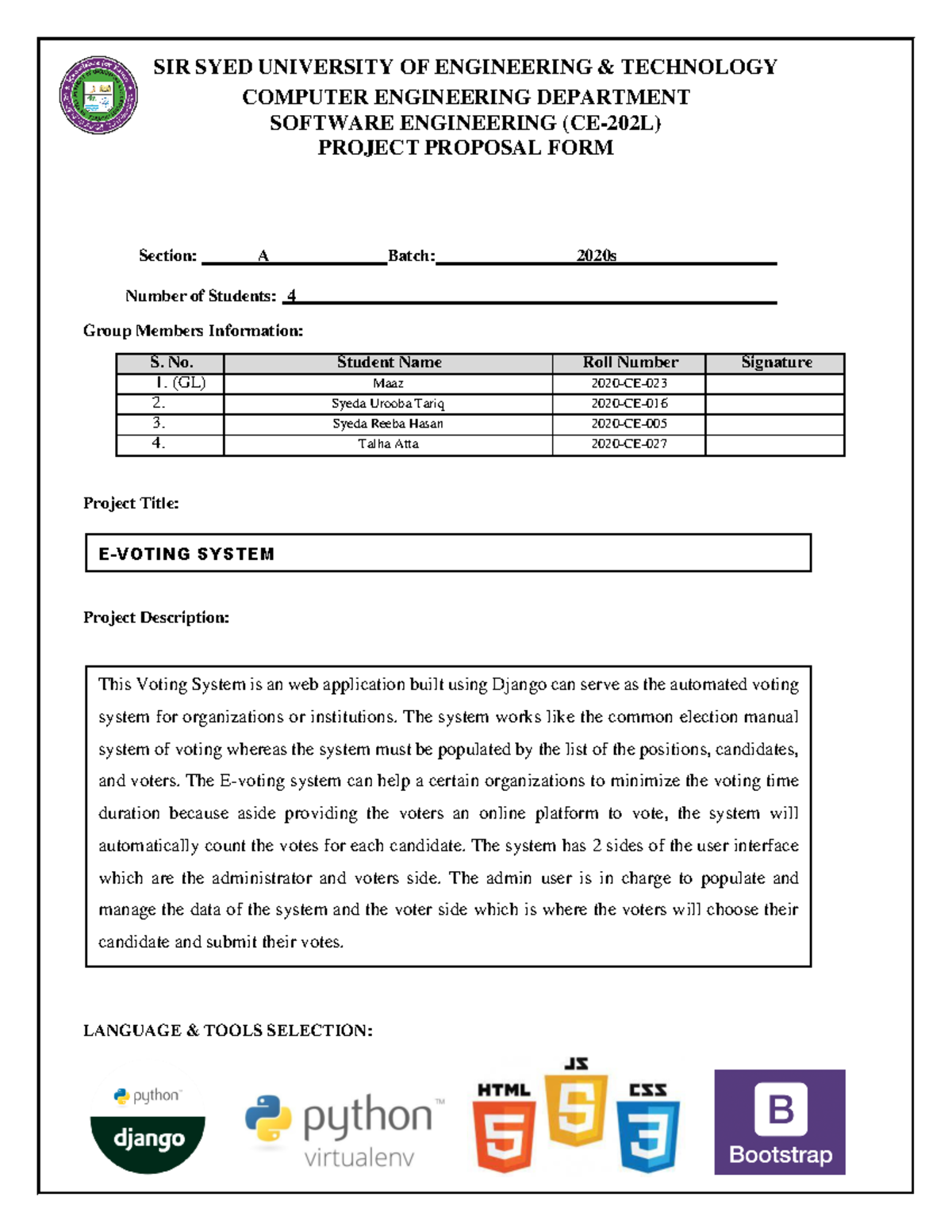Project Proposal - Lab Work - SIR SYED UNIVERSITY OF ENGINEERING & TECHNOLOGY COMPUTER - Studocu