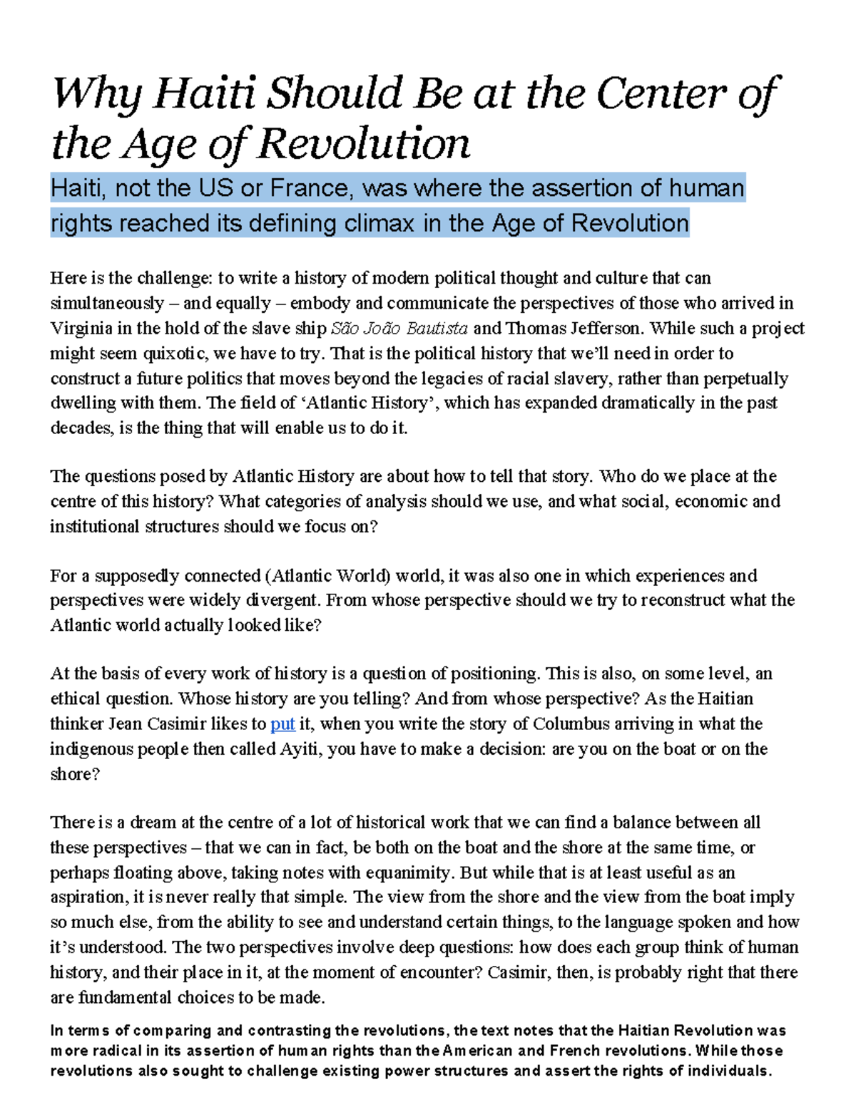 HIST 402: Revolutionary Ideals in the Atlantic World - Haiti's ...