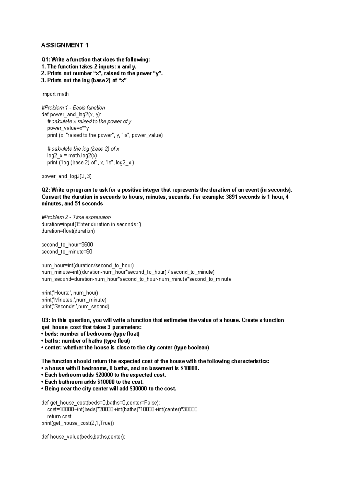 Assignment 1: Python Functions for Power, Log, and Savings Calculations ...