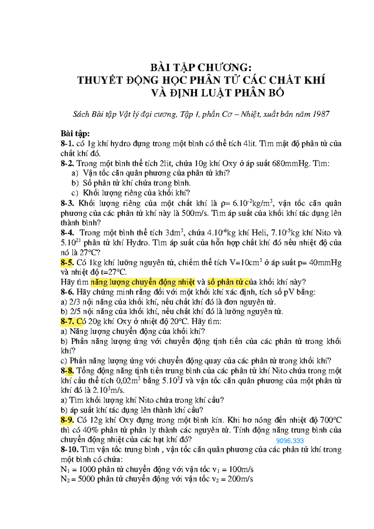 Bai tap nhiet chuong 7 - Bai tap tham khao - BÀI T P CH NG: THUY T NG H ...