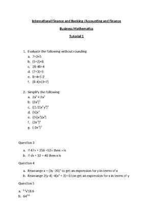 Tutorial 6 - Practice - Business Mathematics Tutorial 6 Summary ...