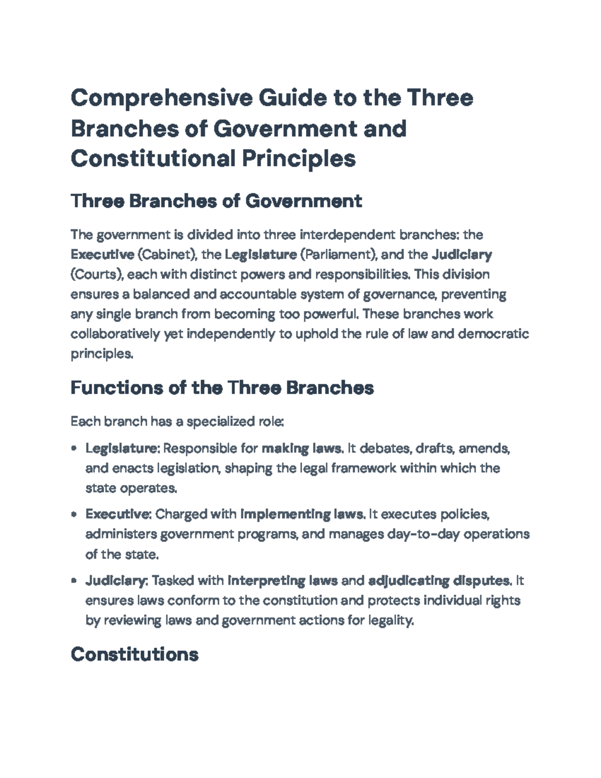Comprehensive Overview of Gov Systems & Constitutional Principles - Studocu