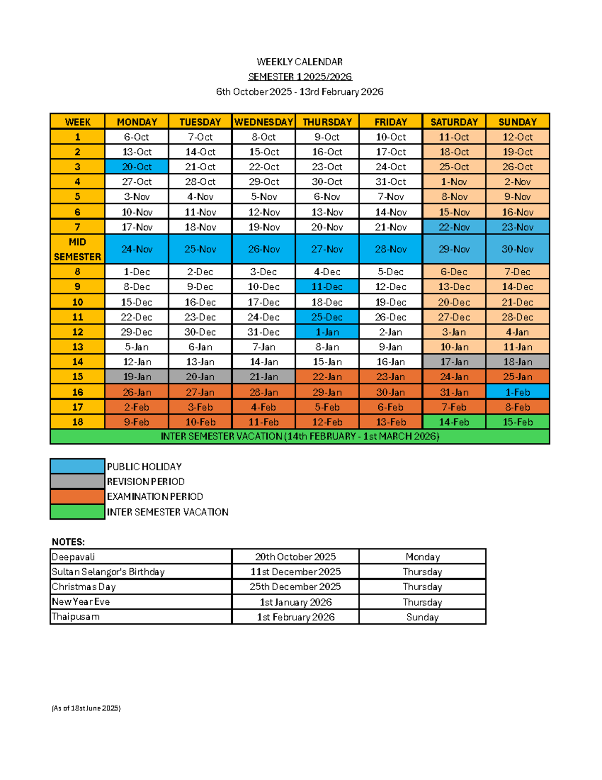 Academic Calendar IIUM 2025-2026: Semester 1 & 2 Schedule - Studocu