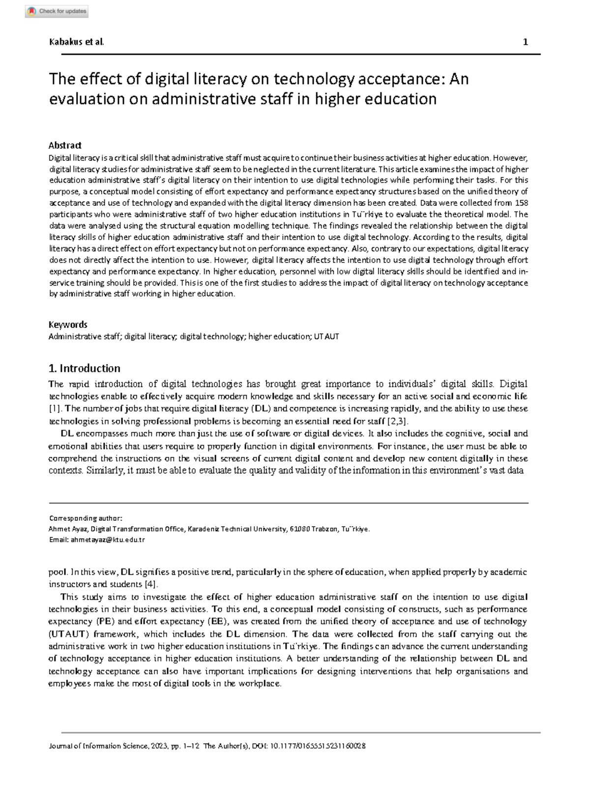 The Impact of Digital Literacy on Tech Acceptance in Admin Staff: A ...