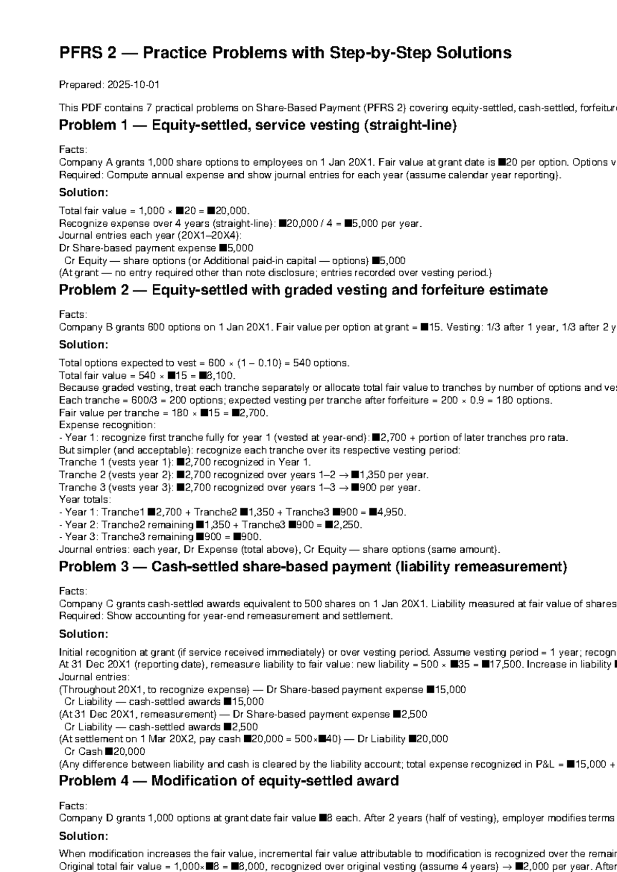 PFRS 2 Final Exam Practice Problems with Solutions - Studocu