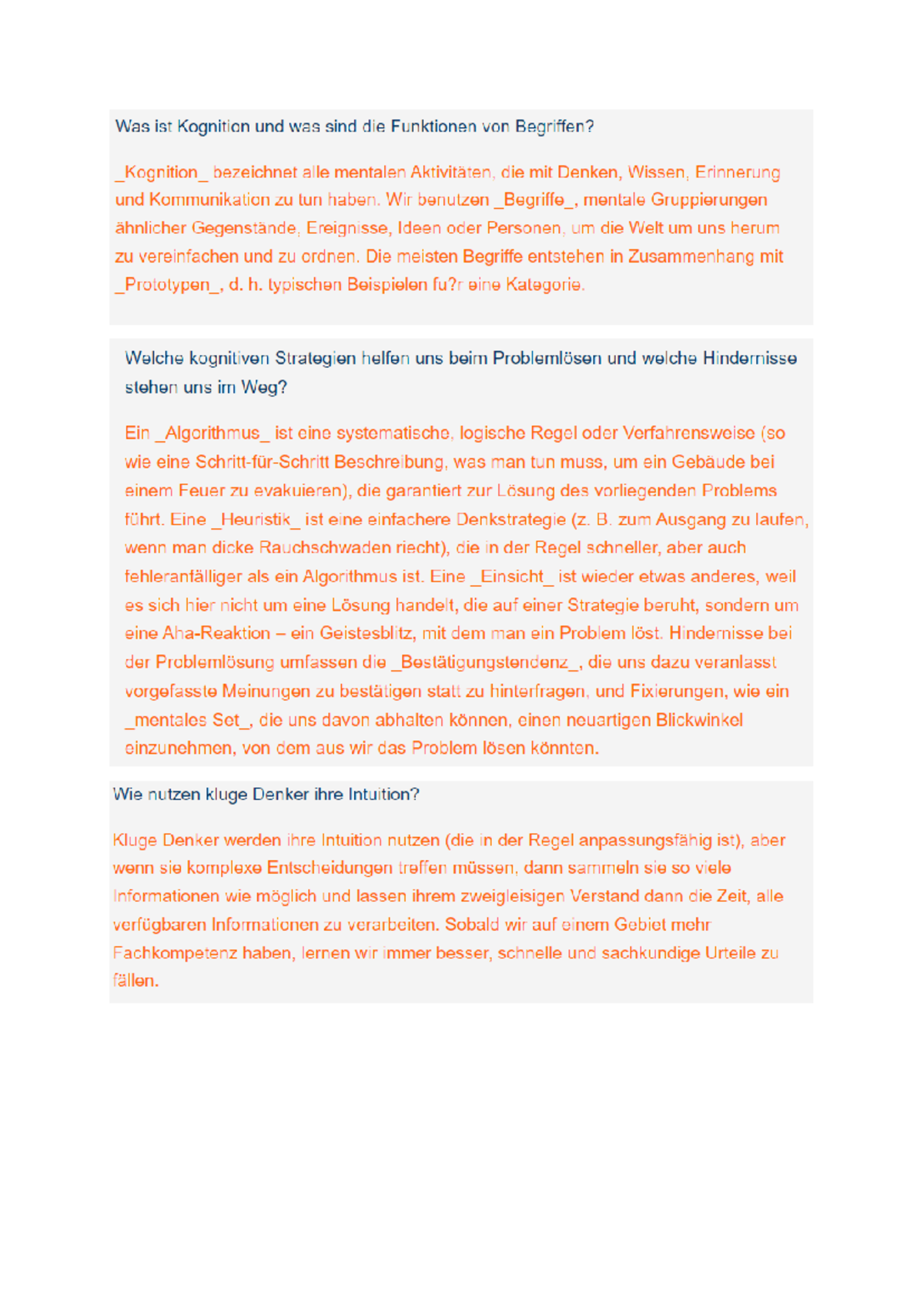 Denken und Sprache - Zusammenfassung wichtiger Fakten - Was ist ...