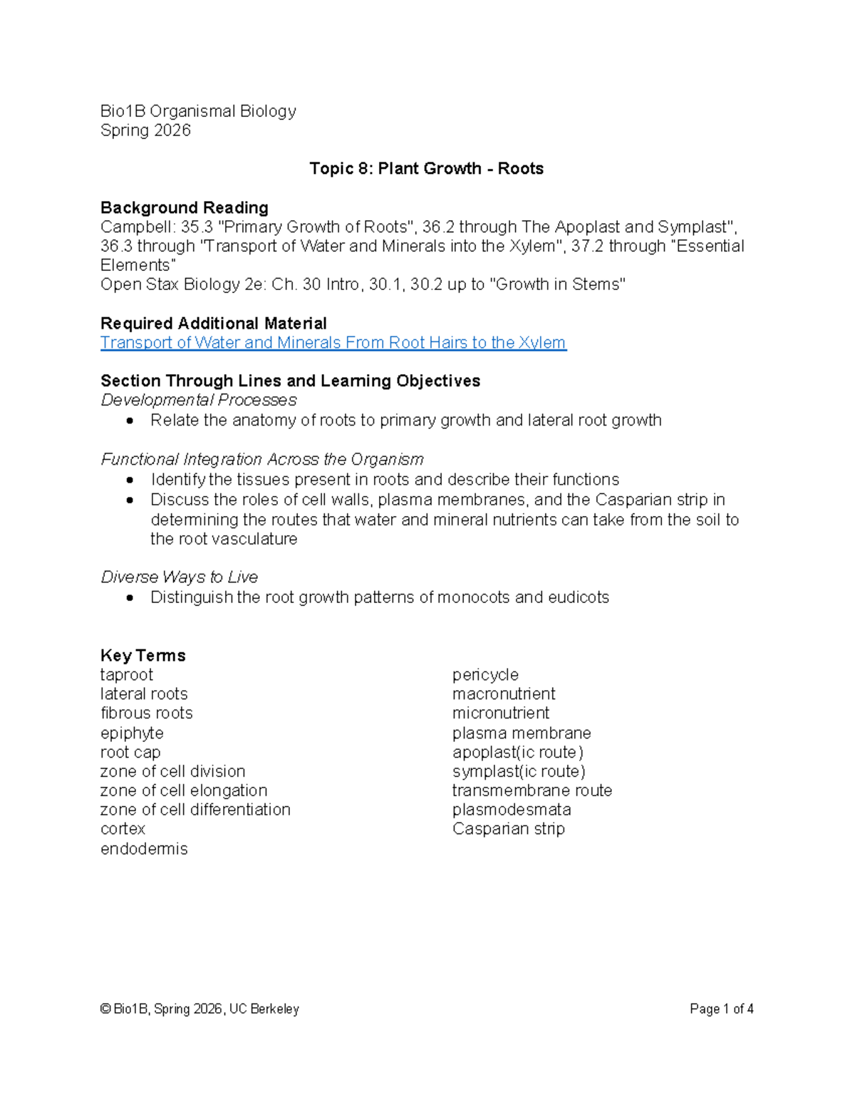 Bio1B Plant Growth Roots Handout - Spring 2026 - Studocu