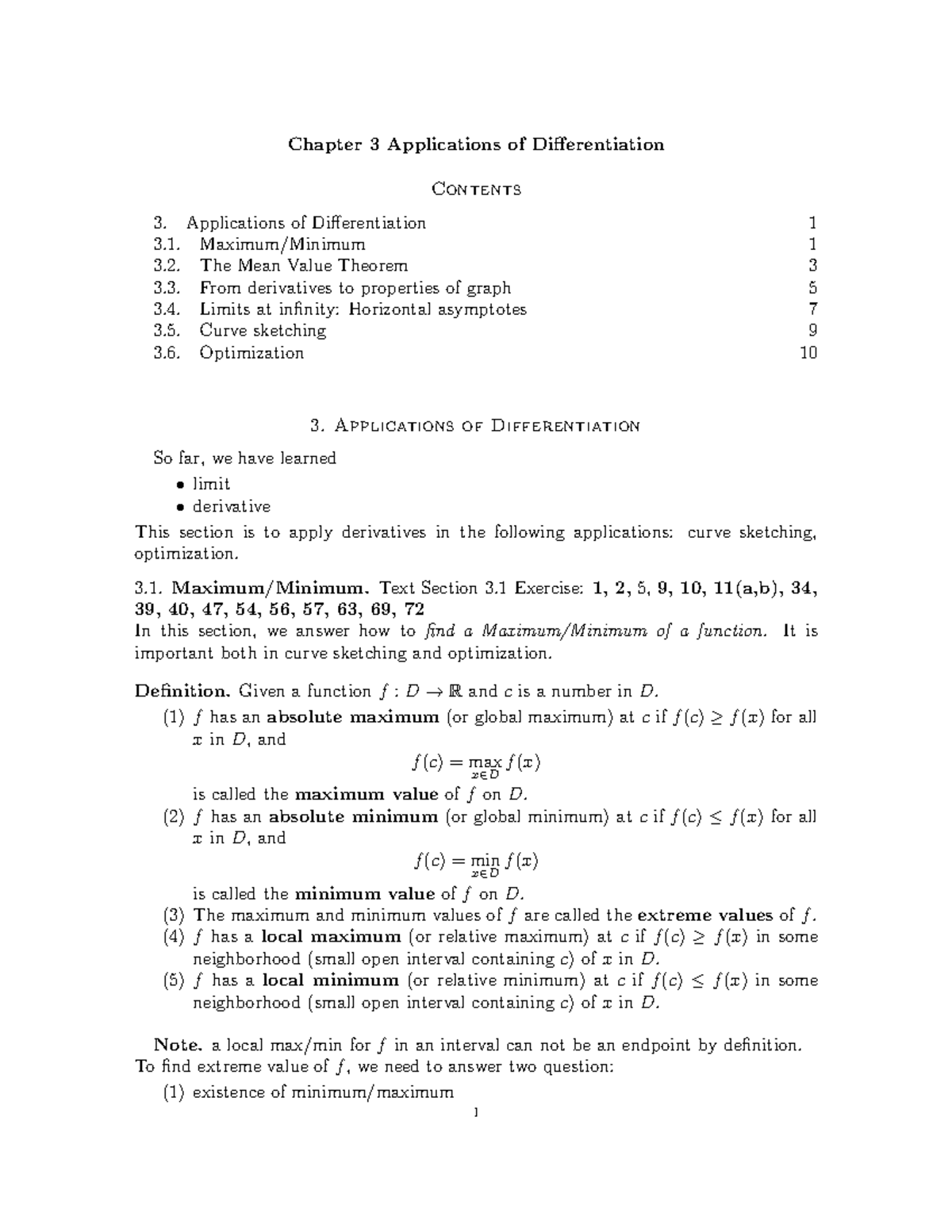 Ch03 - Lecture: Applications of Differentiation and Optimization - Studocu